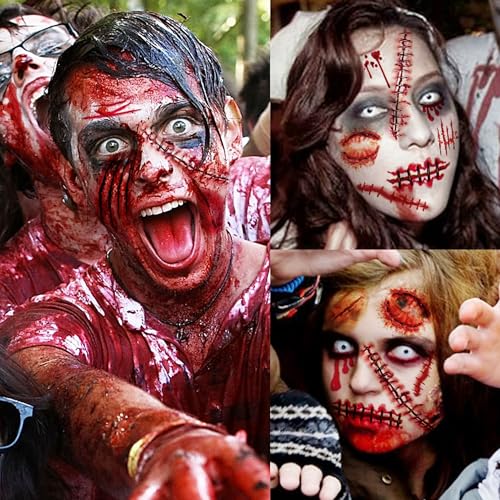 COKTAK 136+ PCS Halloween Temporary Tattoos For Adults, Kids, Men, Women - Zombie, Scary, Bloody, Chucky, Face, Scratches, Stickers, Wound