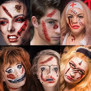 COKTAK 136+ PCS Halloween Temporary Tattoos For Adults, Kids, Men, Women - Zombie, Scary, Bloody, Chucky, Face, Scratches, Stickers, Wound