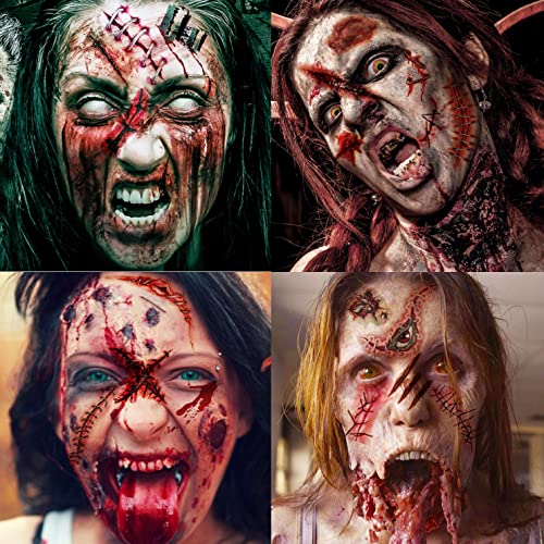 COKTAK 136+ PCS Halloween Temporary Tattoos For Adults, Kids, Men, Women - Zombie, Scary, Bloody, Chucky, Face, Scratches, Stickers, Wound