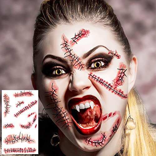 COKTAK 136+ PCS Halloween Temporary Tattoos For Adults, Kids, Men, Women - Zombie, Scary, Bloody, Chucky, Face, Scratches, Stickers, Wound