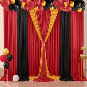 10ft x 10ft Wrinkle Free Red Backdrop Curtains for Parties, Polyester Photo Backdrop Drapes 2 Panels 5x10ft for Weddings Birthday Party Christmas Photography Background