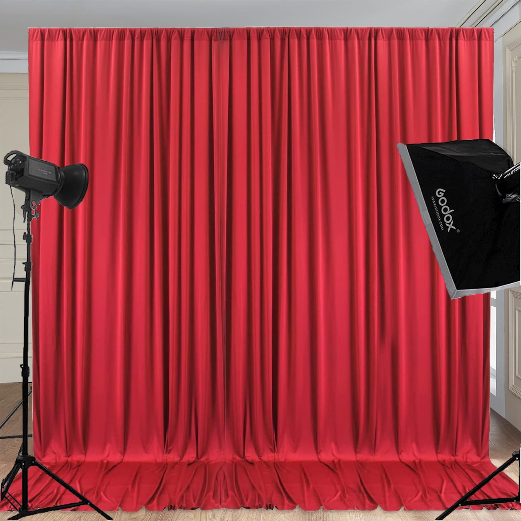 10ft x 10ft Wrinkle Free Red Backdrop Curtains for Parties, Polyester Photo Backdrop Drapes 2 Panels 5x10ft for Weddings Birthday Party Christmas Photography Background