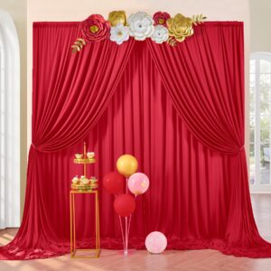 10ft x 10ft Wrinkle Free Red Backdrop Curtains for Parties, Polyester Photo Backdrop Drapes 2 Panels 5x10ft for Weddings Birthday Party Christmas Photography Background