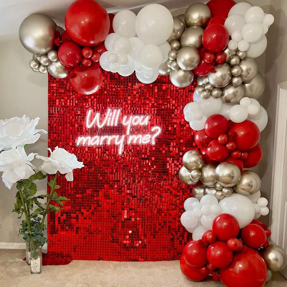 Shimmer Wall Backdrop Background for Christmas Backdrop Red Sequin Backdrop Panel Shimmer Wall Backdrop 24 Panels Red Shimmer Wall Panels Backdrop for Holiday Decoration Birthday Christmas Party