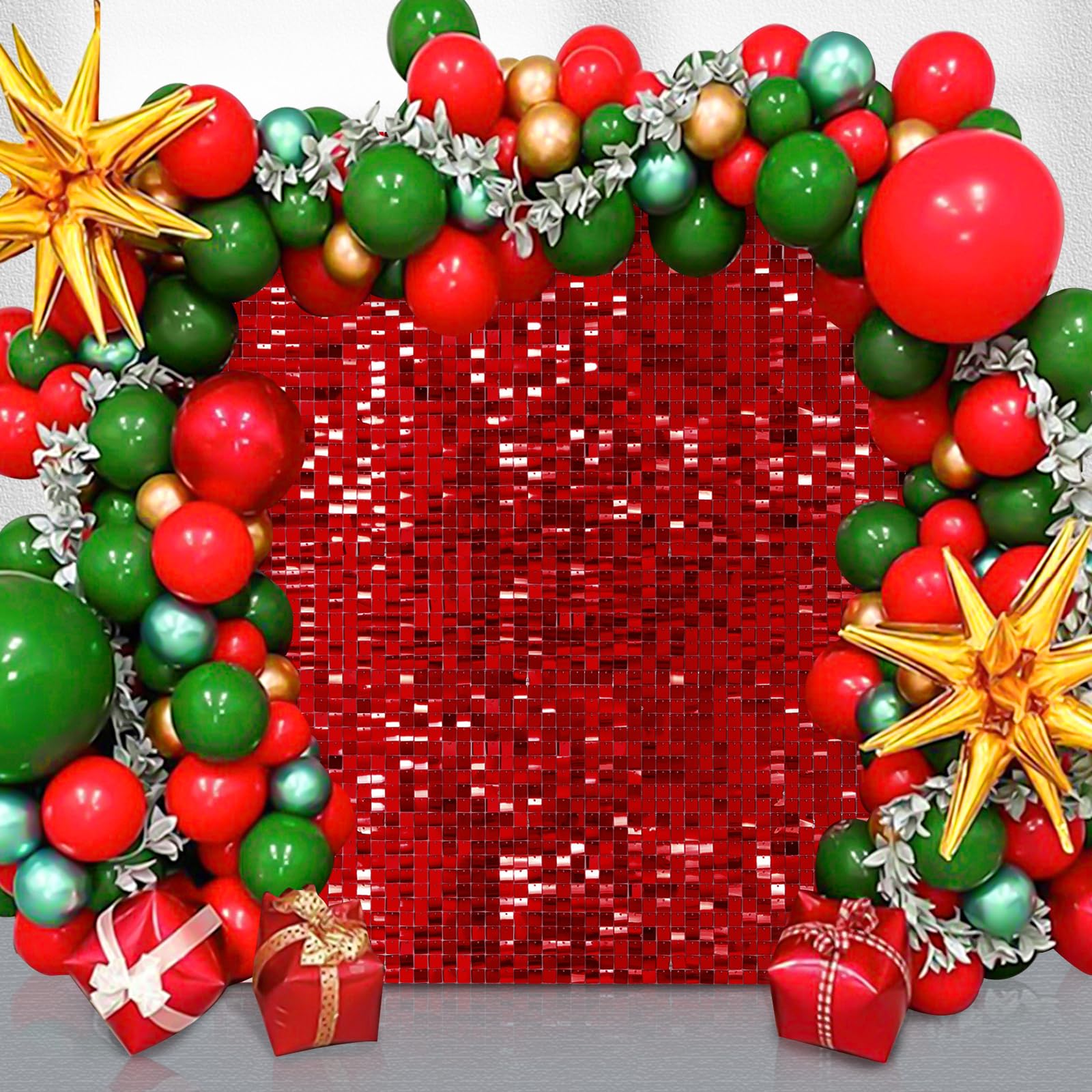 Shimmer Wall Backdrop Background for Christmas Backdrop Red Sequin Backdrop Panel Shimmer Wall Backdrop 24 Panels Red Shimmer Wall Panels Backdrop for Holiday Decoration Birthday Christmas Party