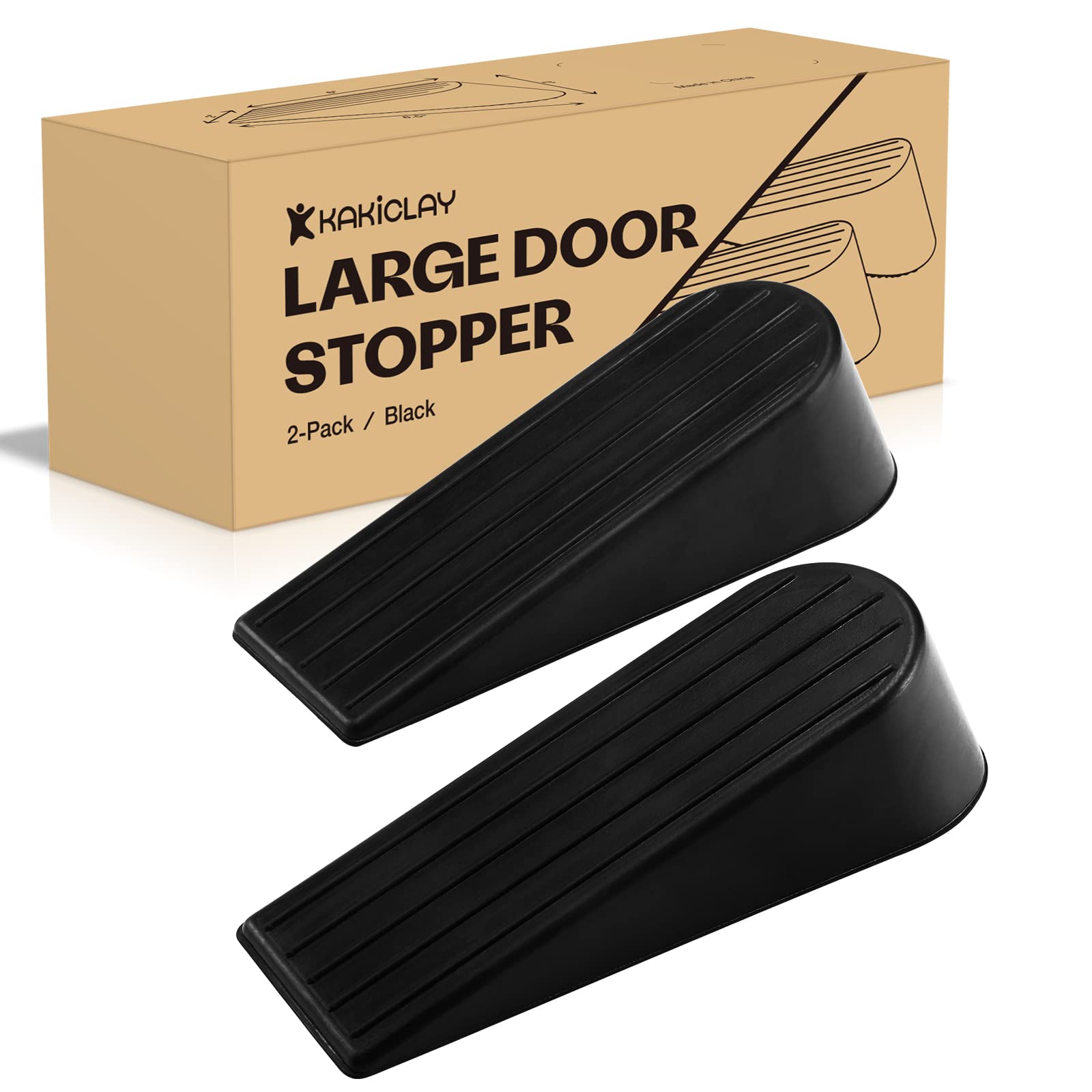 KAKICLAY 2 Pack Large Rubber Door Stopper for Bottom of Door, Heavy Duty Big Door Stop Wedge Height up to 1.9 Inches Doorstop for Commercial & Home Floor