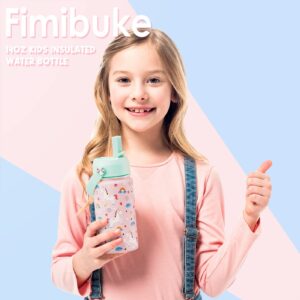 Fimibuke Kids Insulated Water Bottle - 14oz BPA-FREE Double Wall Vacuum Tumbler 18/8 Stainless Steel Leak Proof Cups with Straw Metal Bottle for School Boy Girl (2 Pack, UNICORN+WHITE DINOSAUR)