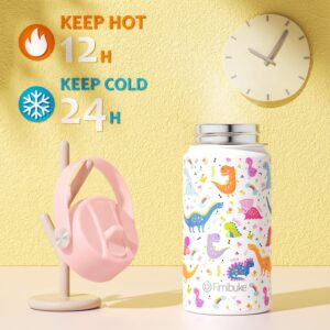 Fimibuke Kids Insulated Water Bottle - 14oz BPA-FREE Double Wall Vacuum Tumbler 18/8 Stainless Steel Leak Proof Cups with Straw Metal Bottle for School Boy Girl (2 Pack, UNICORN+WHITE DINOSAUR)