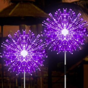 jjgoo solar garden lights solar firework lights, 2 pack 150 leds 2 lighting modes solar lights outdoor waterproof for garden patio walkway pathway party wedding christmas decorative - purple