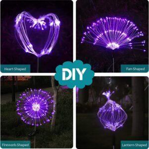 JJGoo Solar Garden Lights Solar Firework Lights, 2 Pack 150 LEDs 2 Lighting Modes Solar Lights Outdoor Waterproof for Garden Patio Walkway Pathway Party Wedding Christmas Decorative - Purple