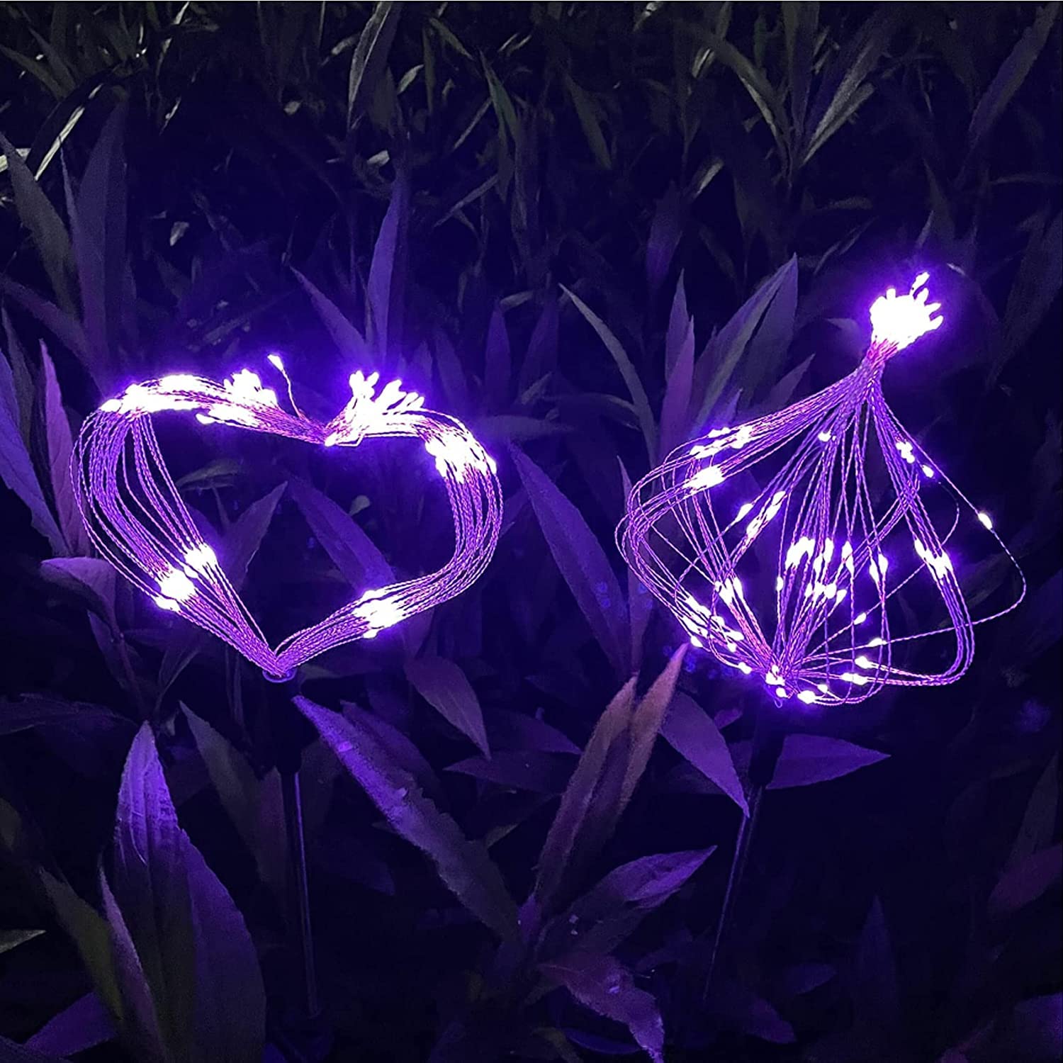 JJGoo Solar Garden Lights Solar Firework Lights, 2 Pack 150 LEDs 2 Lighting Modes Solar Lights Outdoor Waterproof for Garden Patio Walkway Pathway Party Wedding Christmas Decorative - Purple