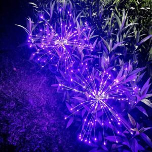 JJGoo Solar Garden Lights Solar Firework Lights, 2 Pack 150 LEDs 2 Lighting Modes Solar Lights Outdoor Waterproof for Garden Patio Walkway Pathway Party Wedding Christmas Decorative - Purple