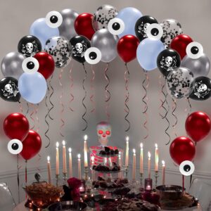 Cheerland 26 pcs Halloween Rose Skull Balloon Set Black Burgundy White Skeleton Halloween Party Balloon for Costume Birthday Engagement Anniversary Bridal Shower Party Supplies