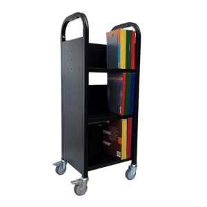 Workington Single Bank Rolling Book Truck Book Cart with 3 Flat Shelves, Library Book Cart with Swivel Lockable Casters 3000 Black