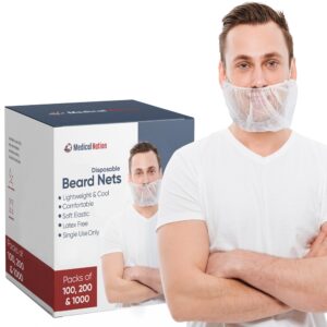 MEDICAL NATION Case of 1000 Disposable Beard Nets for Men - Full Coverage Beard Covers, Breathable Beard Guards Food Service, Cooking, Cleaning, Construction & More | 1000 Pack, White 18" Beard Net