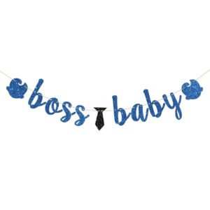 innoru boss baby banner, boys birthday party decorations, baby shower, boy 1st birthday banner, gender reveal party decorations navy blue glitter