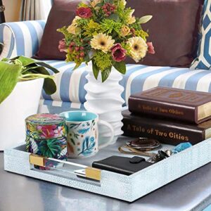 Sophinique Large Ottoman Tray, Blue, Wooden with Acrylic Handles, Faux Leather, Rectangular, 55.4cm x 35cm x 5.2cm