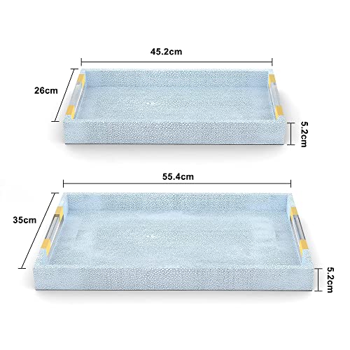 Sophinique Large Ottoman Tray, Blue, Wooden with Acrylic Handles, Faux Leather, Rectangular, 55.4cm x 35cm x 5.2cm