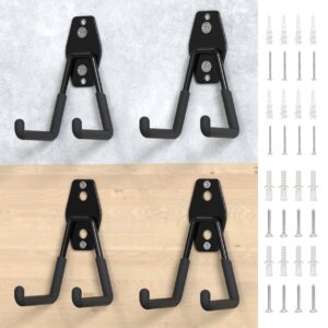 huhole garage hooks heavy duty 4pc, garage wall hooks, wall mount garage hanging hooks for bike, ladder, bulky items