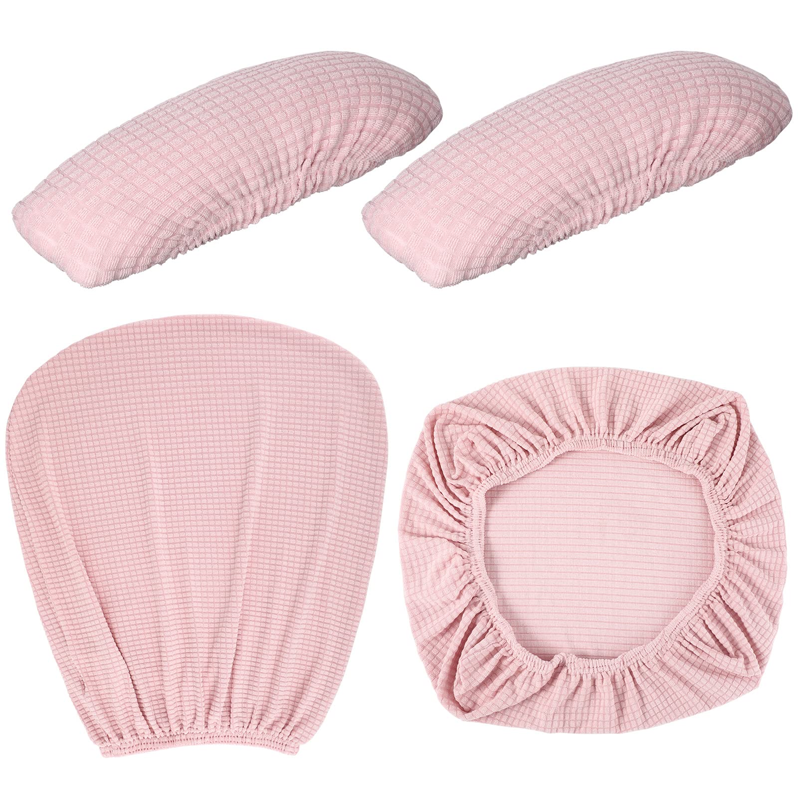 4 Pieces Computer Office Chair Covers Set Universal Protective Stretchable Chair Seat Covers Desk Chair Armrest Covers Slipcovers Pads Office Cushion Backrest for Boss Rotating Chairs (Pink)