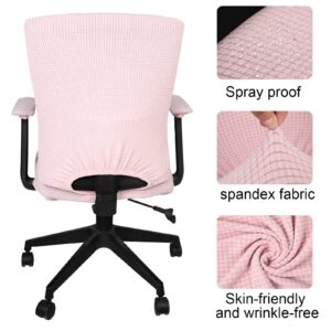 4 Pieces Computer Office Chair Covers Set Universal Protective Stretchable Chair Seat Covers Desk Chair Armrest Covers Slipcovers Pads Office Cushion Backrest for Boss Rotating Chairs (Pink)