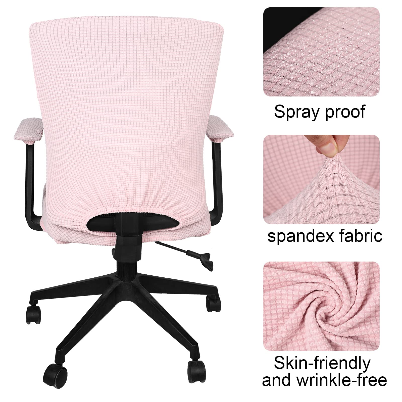 4 Pieces Computer Office Chair Covers Set Universal Protective Stretchable Chair Seat Covers Desk Chair Armrest Covers Slipcovers Pads Office Cushion Backrest for Boss Rotating Chairs (Pink)