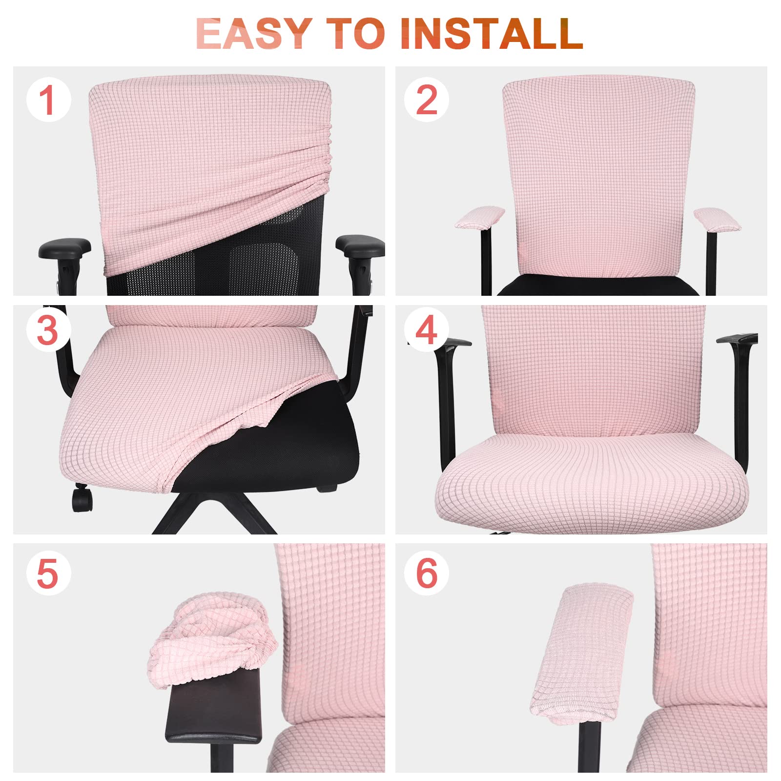 4 Pieces Computer Office Chair Covers Set Universal Protective Stretchable Chair Seat Covers Desk Chair Armrest Covers Slipcovers Pads Office Cushion Backrest for Boss Rotating Chairs (Pink)