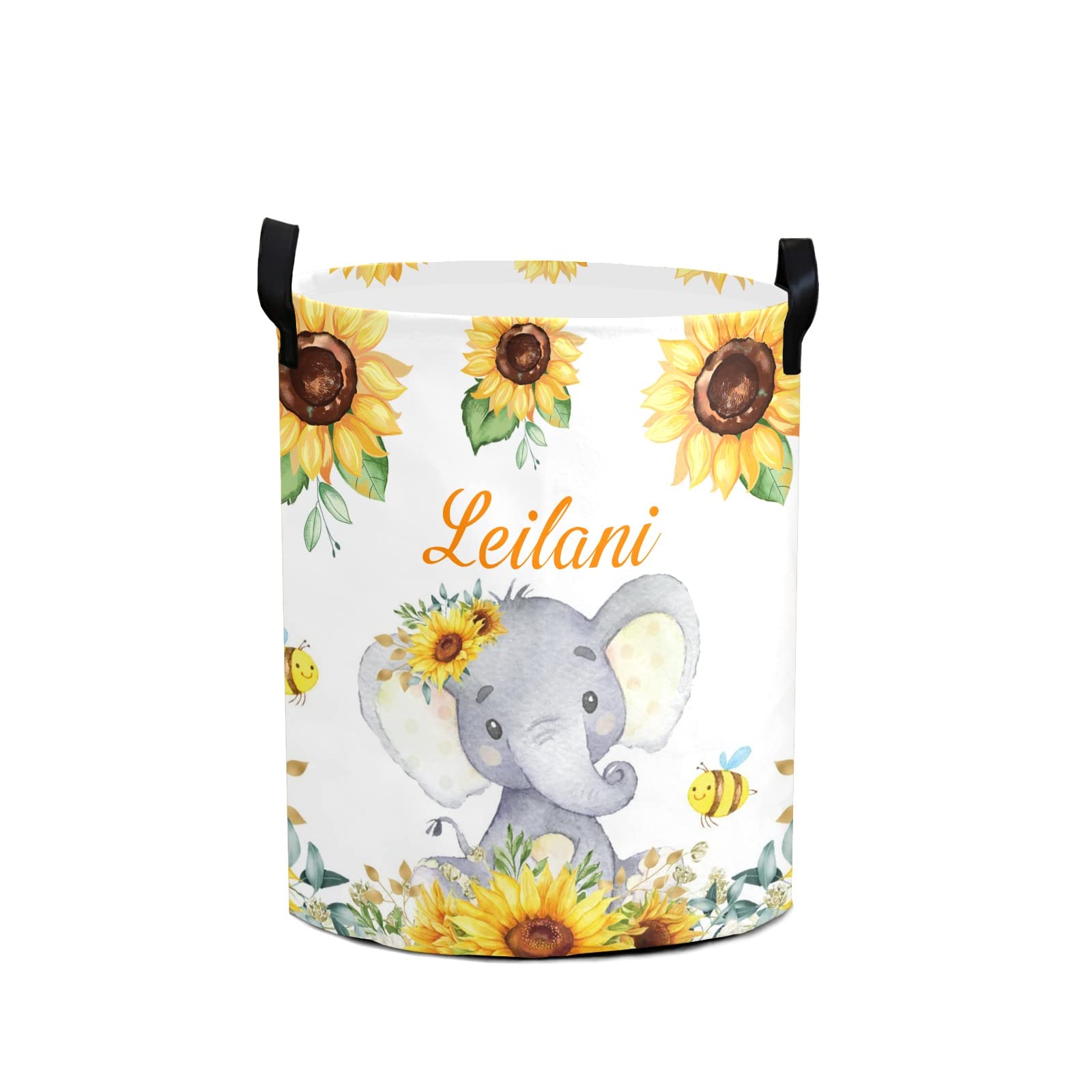 Custom Elephant Sunflower Bee Laundry Hamper Personalized Laundry Basket with Name Storage Basket with Handle for Living Room Bedroom Bathroom