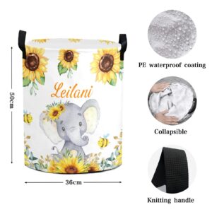 Custom Elephant Sunflower Bee Laundry Hamper Personalized Laundry Basket with Name Storage Basket with Handle for Living Room Bedroom Bathroom