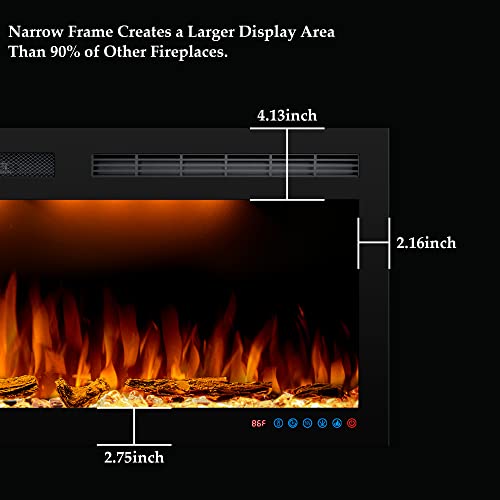 Dreamflame Modern Electric Fireplace 50inch, Recessed & Wall Mounted Fireplace Electric, Realistic Flame Effect and Heat Up Fast with Low Noise, Thermostat& Timer, 750W/1500W, Black