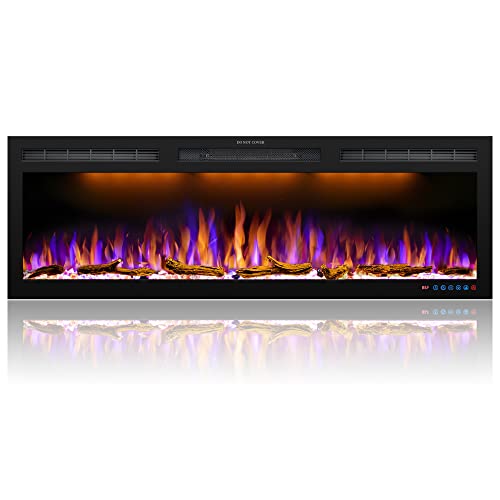 Dreamflame Modern Electric Fireplace 50inch, Recessed & Wall Mounted Fireplace Electric, Realistic Flame Effect and Heat Up Fast with Low Noise, Thermostat& Timer, 750W/1500W, Black