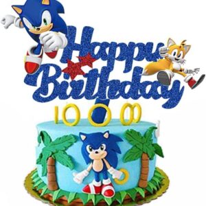 Sonic Happy Birthday Cake Toppers, Hedgehog Birthday Party Cake Decorations Supplies for Boys, Kids, 13pcs