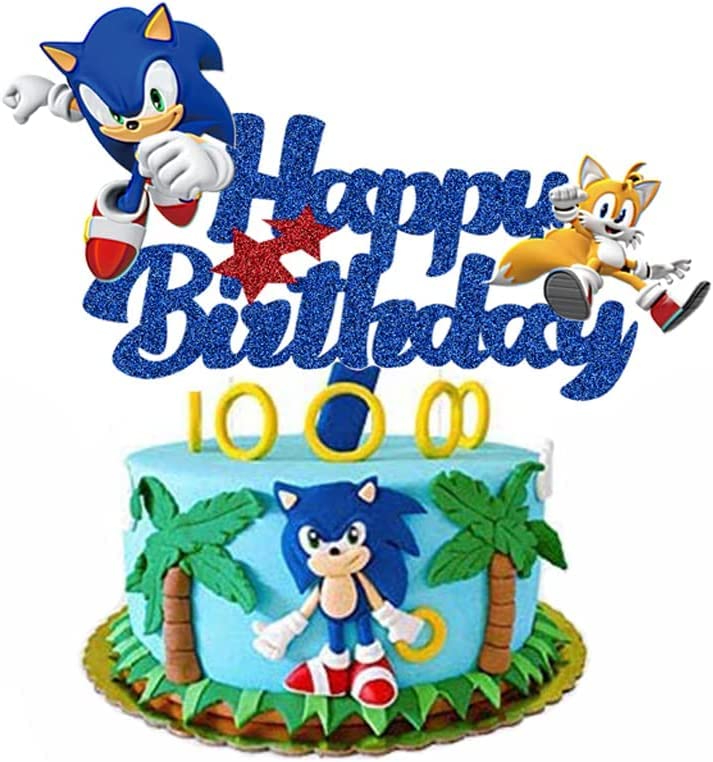 Sonic Happy Birthday Cake Toppers, Hedgehog Birthday Party Cake Decorations Supplies for Boys, Kids, 13pcs