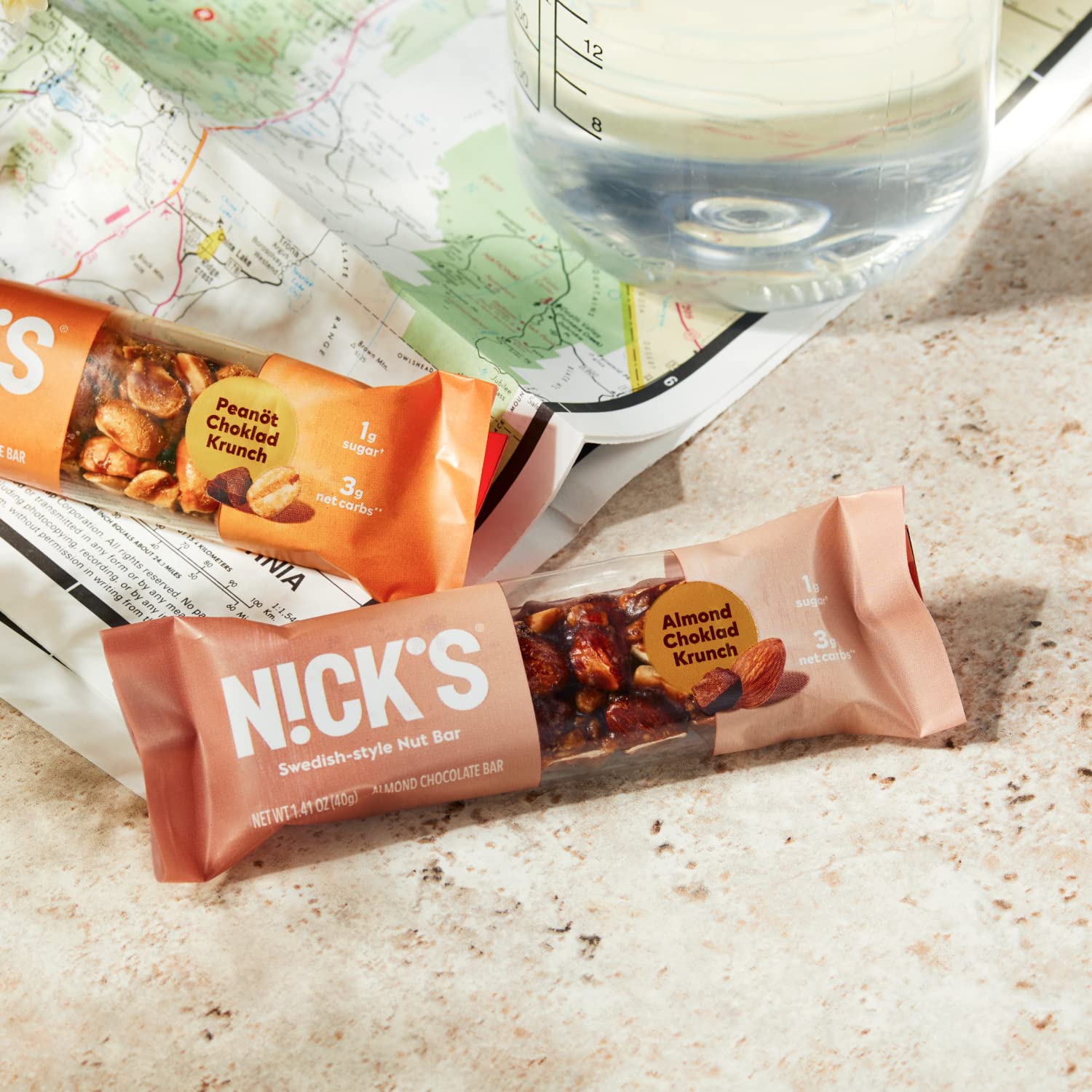 NICK'S Peanut Chocolate Snack Bar, Keto Nut Snack for Sports, Hiking & Outdoor Activities, 1G sugar, 3G net carbs, healthy snack, (pack of 12)