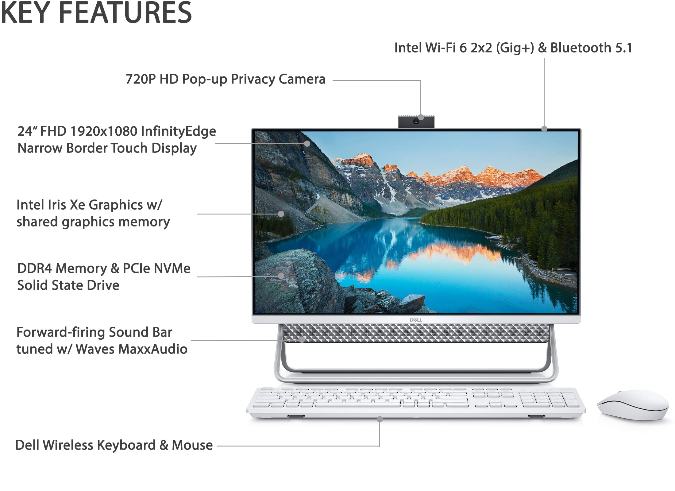 Newest Dell Inspiron 24 5000 All-in-One Desktop, 23.8” FHD Touchscreen, Intel i5-1135G7, 16GB DDR4 RAM, 512GB SSD, Webcam, Wi-Fi 6, HDMI, Wireless Keyboard&Mouse, Win11 Home, Silver