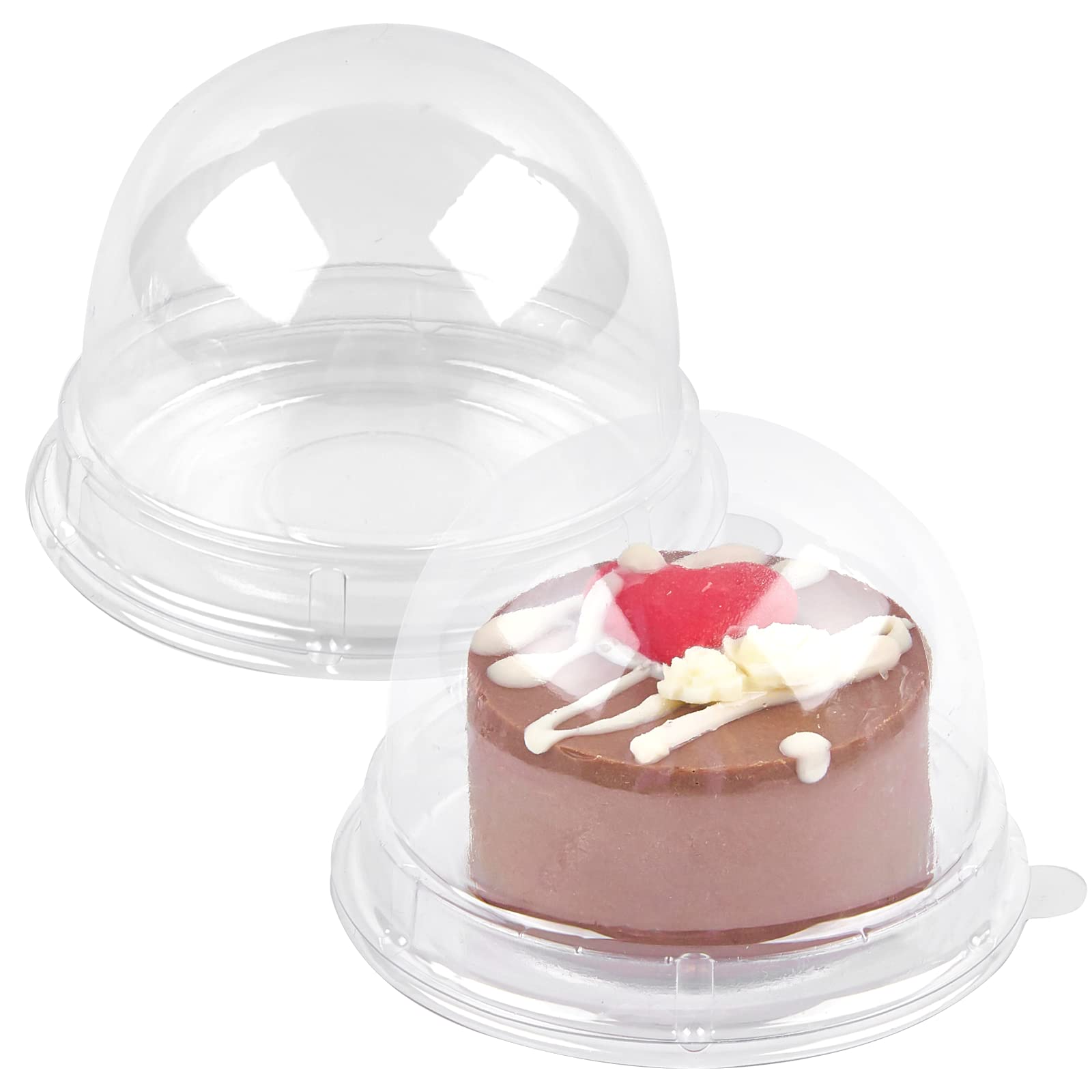 TOFLEN 100Pcs Clear Plastic Mini Cake Boxes with Dome Lids, Mini Bundt Cake Containers for Mini Cupcake, Muffin, Chocolate Covered Cookie, Strawberry, Mooncake and More (Clear Base)