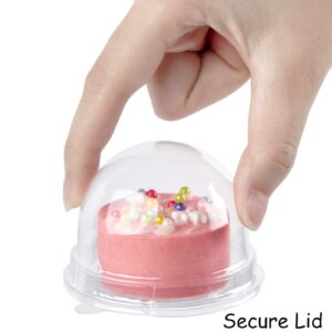 TOFLEN 100Pcs Clear Plastic Mini Cake Boxes with Dome Lids, Mini Bundt Cake Containers for Mini Cupcake, Muffin, Chocolate Covered Cookie, Strawberry, Mooncake and More (Clear Base)