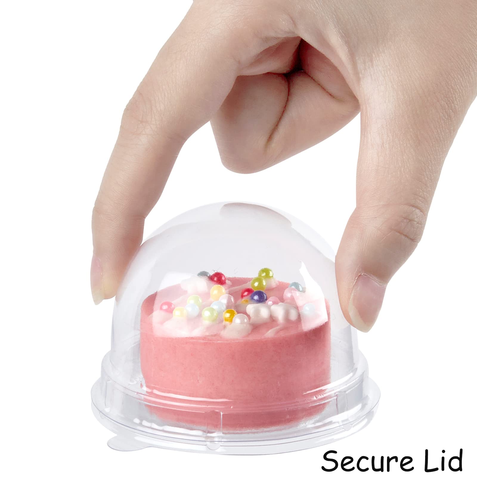 TOFLEN 100Pcs Clear Plastic Mini Cake Boxes with Dome Lids, Mini Bundt Cake Containers for Mini Cupcake, Muffin, Chocolate Covered Cookie, Strawberry, Mooncake and More (Clear Base)