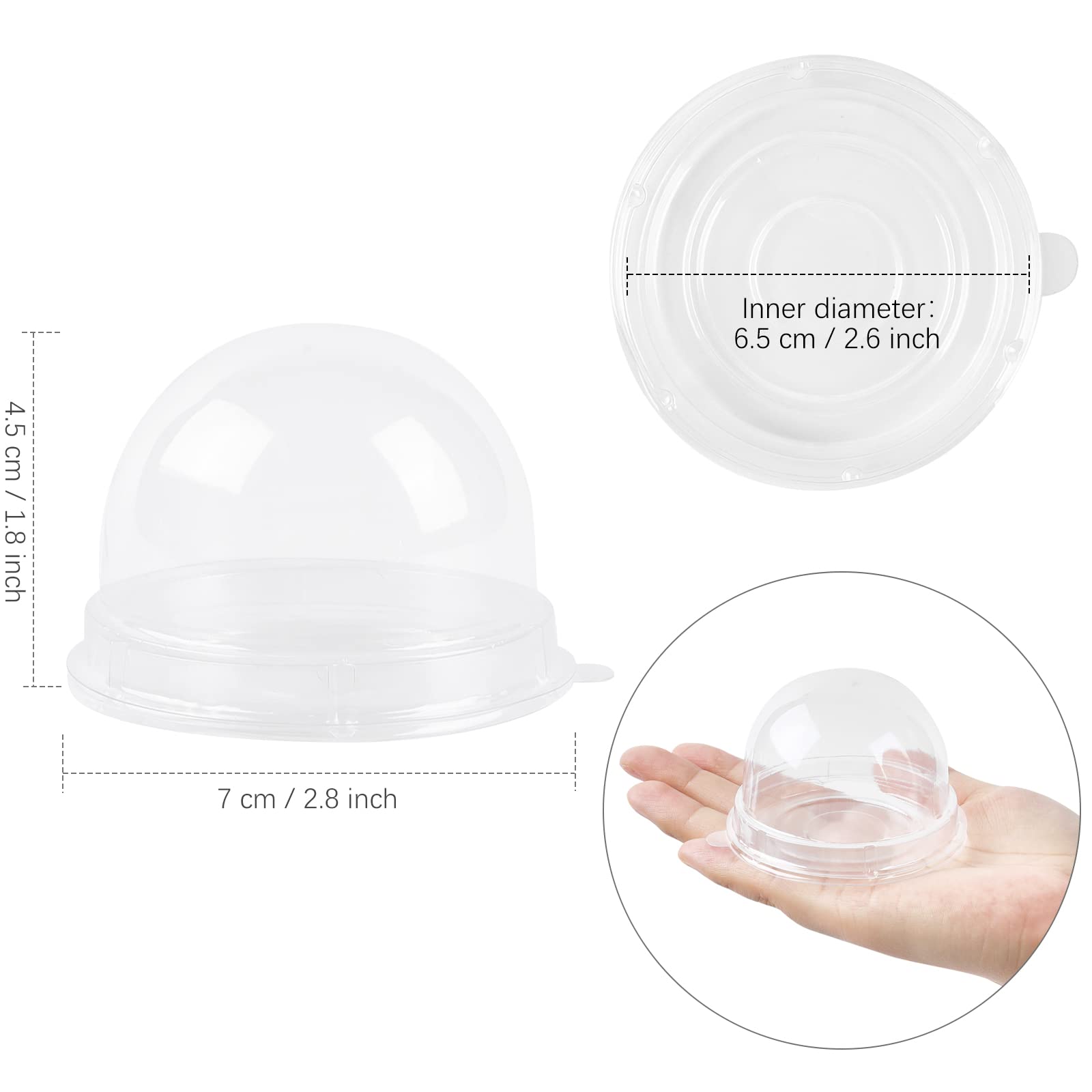 TOFLEN 100Pcs Clear Plastic Mini Cake Boxes with Dome Lids, Mini Bundt Cake Containers for Mini Cupcake, Muffin, Chocolate Covered Cookie, Strawberry, Mooncake and More (Clear Base)