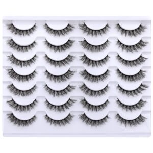 newcally cat eye lashes natural look false eyelashes short wispy 3d fluffy fake eye lashes pack 14 pairs