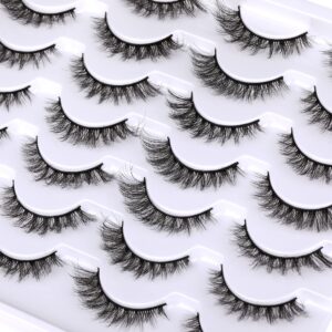 Newcally Cat Eye Lashes Natural Look False Eyelashes Short Wispy 3D Fluffy Fake Eye Lashes Pack 14 Pairs