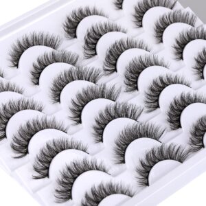 Newcally Cat Eye Lashes Natural Look False Eyelashes Short Wispy 3D Fluffy Fake Eye Lashes Pack 14 Pairs