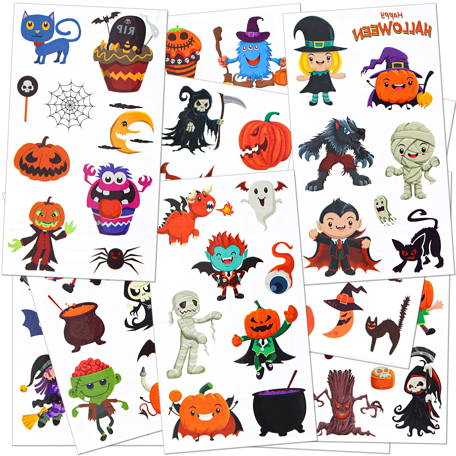 20 Sheets Halloween Temporary Tattoos for Kids, Waterproof Fake Tattoos Stickers, Halloween Activities for Kids, Halloween Parties Favors Decorations Gift Supplies for Toddlers, Children, Boys and