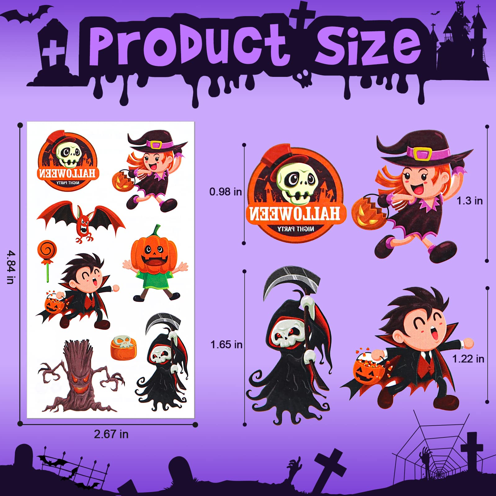 20 Sheets Halloween Temporary Tattoos for Kids, Waterproof Fake Tattoos Stickers, Halloween Activities for Kids, Halloween Parties Favors Decorations Gift Supplies for Toddlers, Children, Boys and