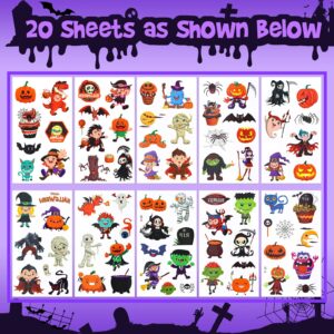 20 Sheets Halloween Temporary Tattoos for Kids, Waterproof Fake Tattoos Stickers, Halloween Activities for Kids, Halloween Parties Favors Decorations Gift Supplies for Toddlers, Children, Boys and