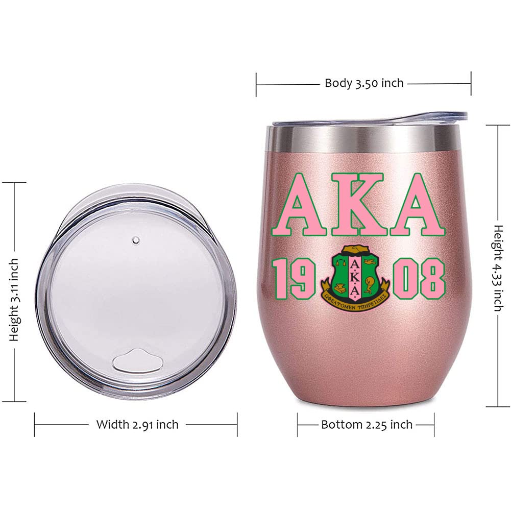 KAIRA Friendship Gifts for Women aka sorority gifts for women 12oz Wine Tumbler with Lid Coffee Mug Stainless Steel Double Wall Insulated AKA paraphernalia (Rose Gold)