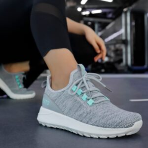 STQ Slip-ins Shoes for Women Hands Free Slip on Orthopedic Sneakers for Plantar Fasciitis Relief Grey Teal Size 8