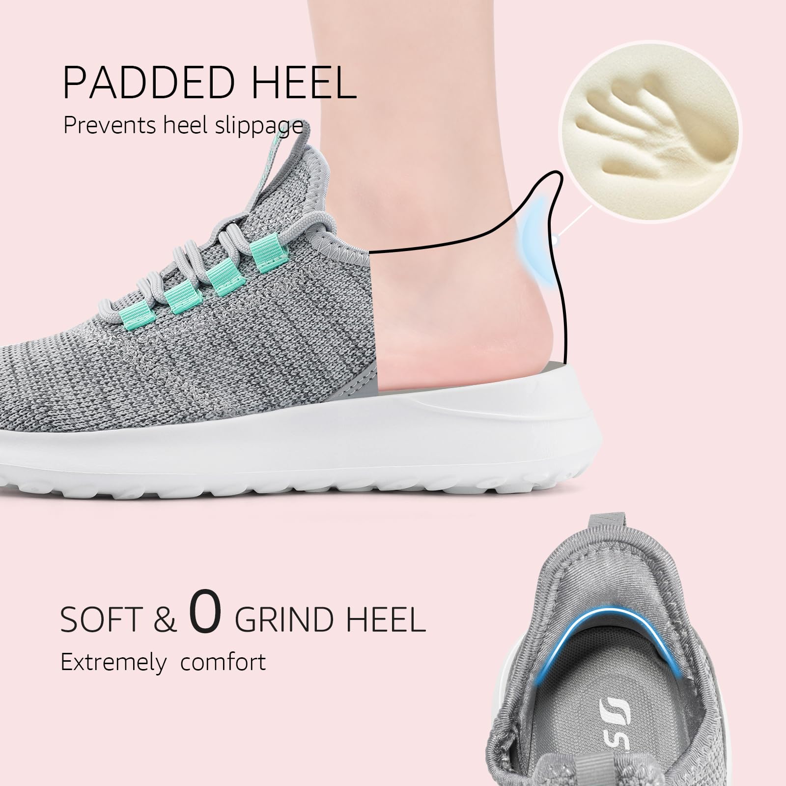 STQ Slip-ins Shoes for Women Hands Free Slip on Orthopedic Sneakers for Plantar Fasciitis Relief Grey Teal Size 8