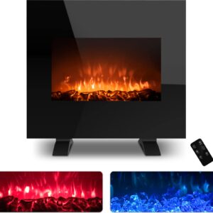 LifePlus Wall Mounted Electric Fireplace, 26 Inch Freestanding LED Fireplace Heater with Remote Control, Adjustable 10 Flame Colors, 12H Timer, Logset Crystal, 750w/1500w Modern Black