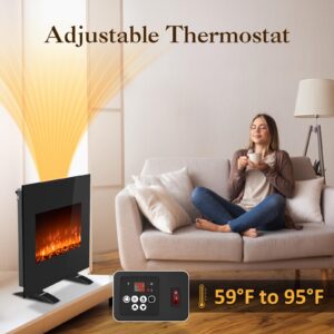 LifePlus Wall Mounted Electric Fireplace, 26 Inch Freestanding LED Fireplace Heater with Remote Control, Adjustable 10 Flame Colors, 12H Timer, Logset Crystal, 750w/1500w Modern Black